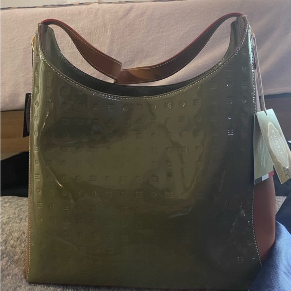 Arcadia | Bags | Very Rare Arcadia Patent Green Brown Leather Tote ...